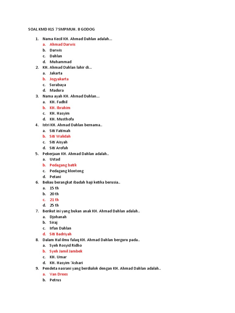 Soal UTS KMD Kelas 7-9 SMP Muhammadiyah 8 | PDF | Agama & Spiritualitas