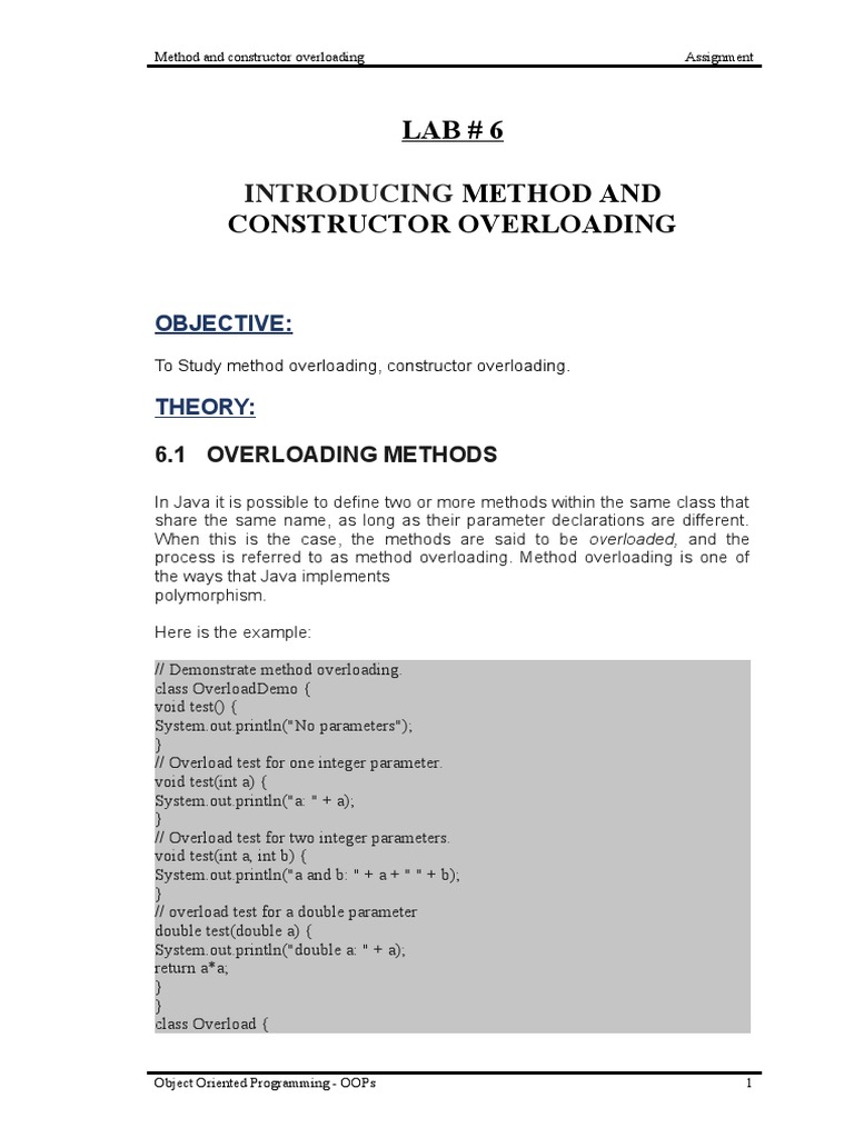 Lab # 6 Method and Constructor Overloading: Introducing | PDF | Method (Computer Programming ...