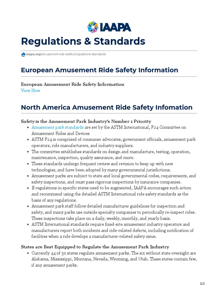 Amusement Park Safety Regulations Overview | PDF | Safety | United ...