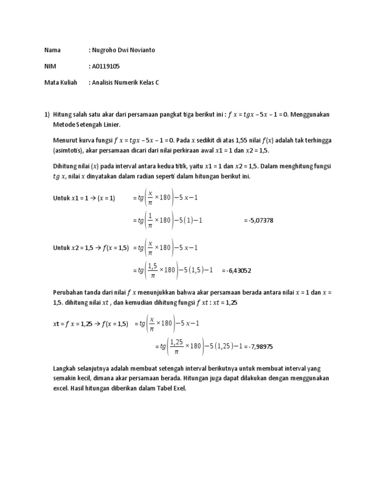 Latihan 03 - Analisa Numerik - Nugroho Dwi Novianto - A0119105 | PDF