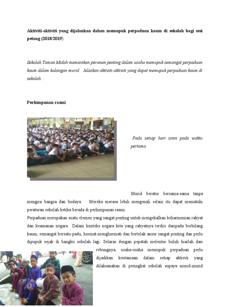 Aktiviti Aktiviti Yang Dapat Memupuk Perpaduan Kaum Di Sekolah | PDF