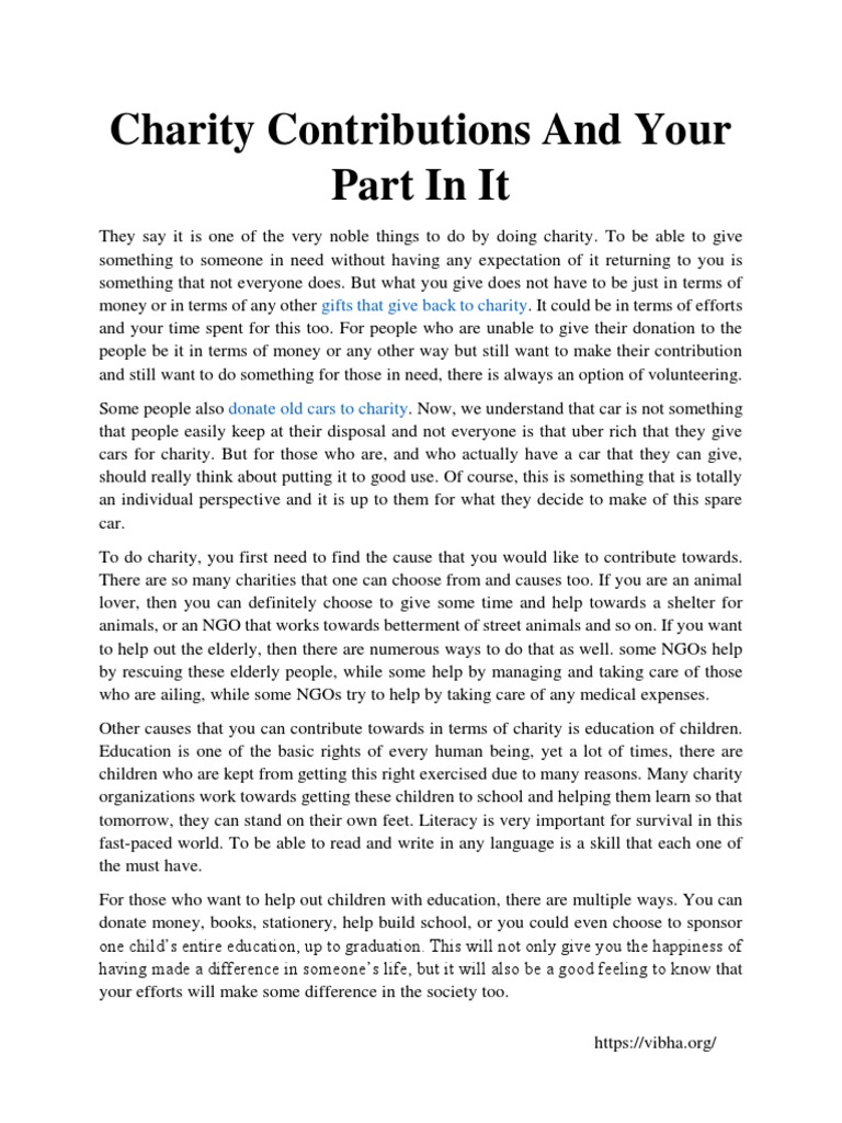 Charity Contributions and Your Part in It | PDF | Non Governmental ...
