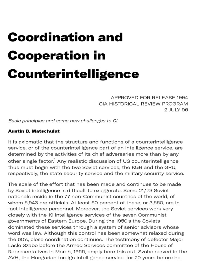 Coordination and Cooperation in Counterintelligence: Basic Principles ...