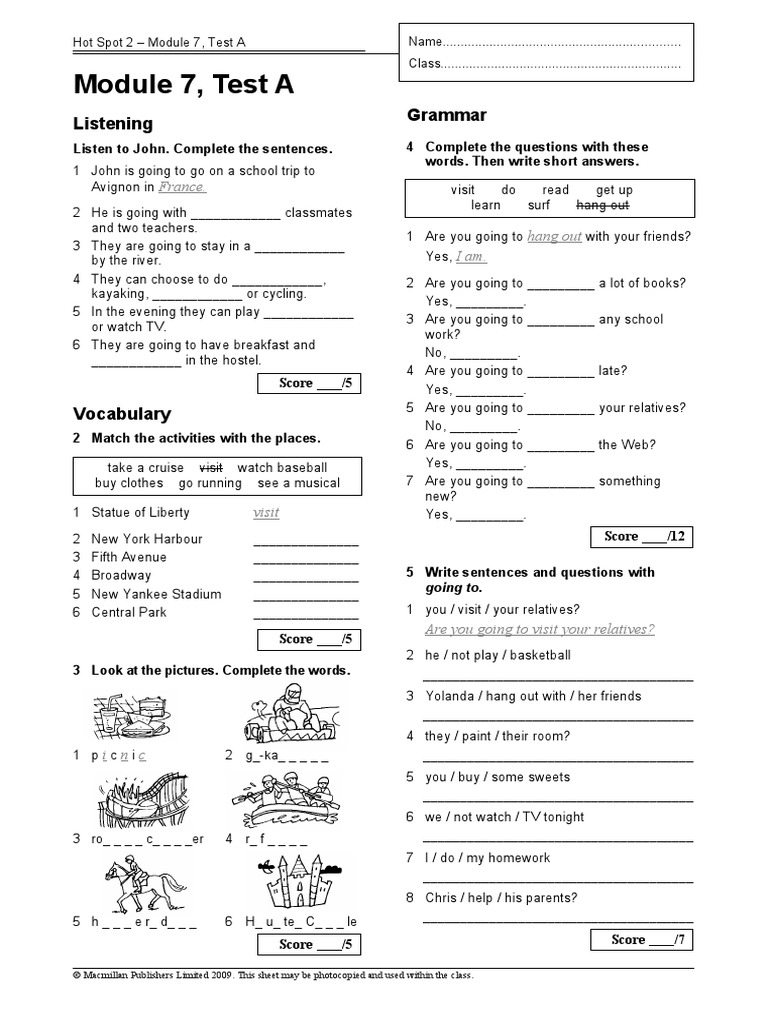 Module 7, Test A: Listening Grammar | PDF | Lunch | Meal