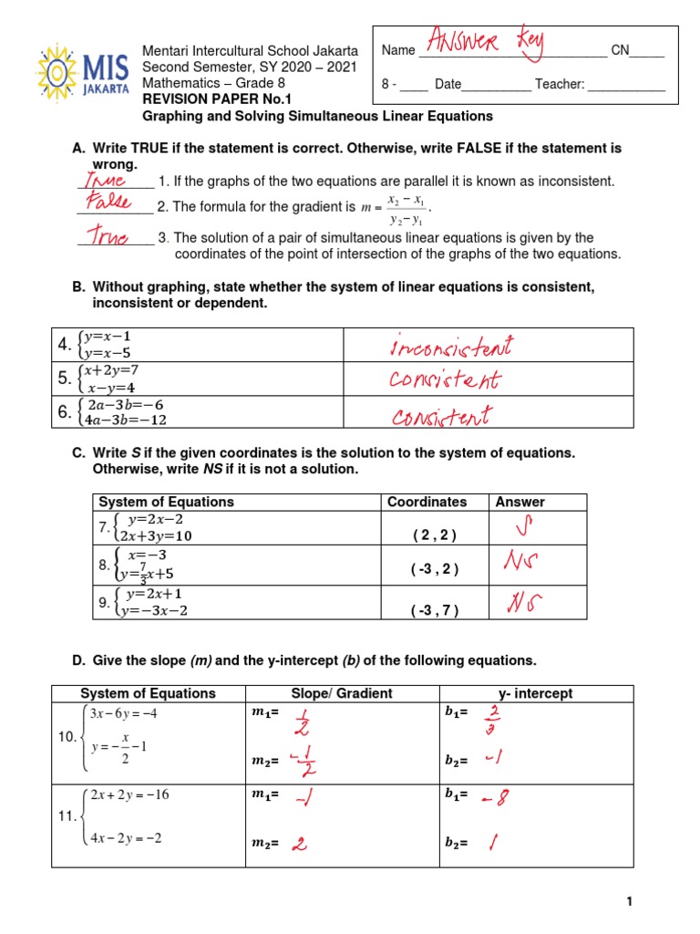 Name - CN - 8 - Date - Teacher | PDF | System Of Linear Equations ...