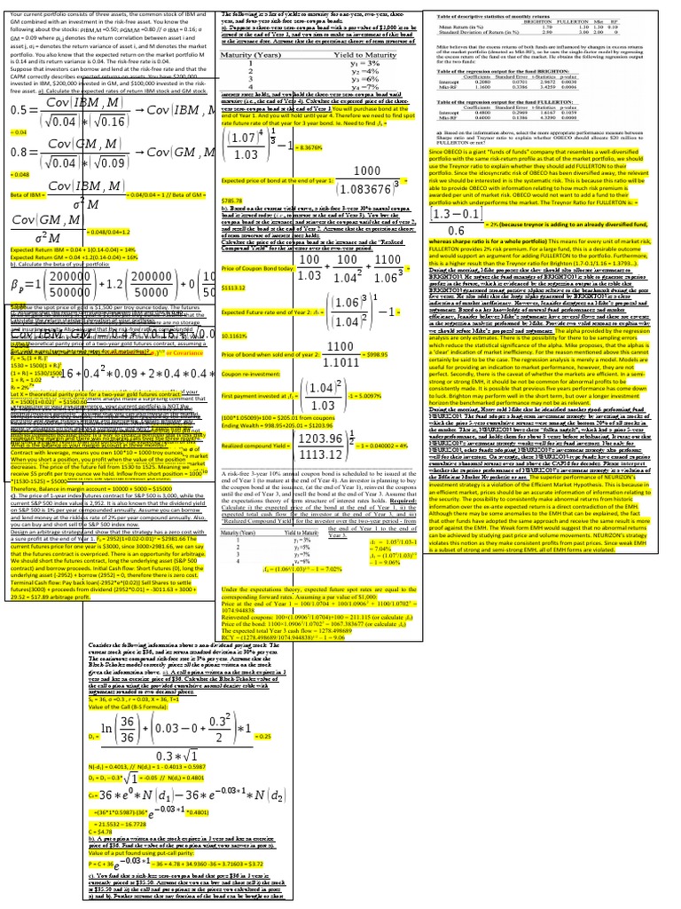 Finance 261 - Cheat Sheet | PDF | Yield Curve | Bonds (Finance)