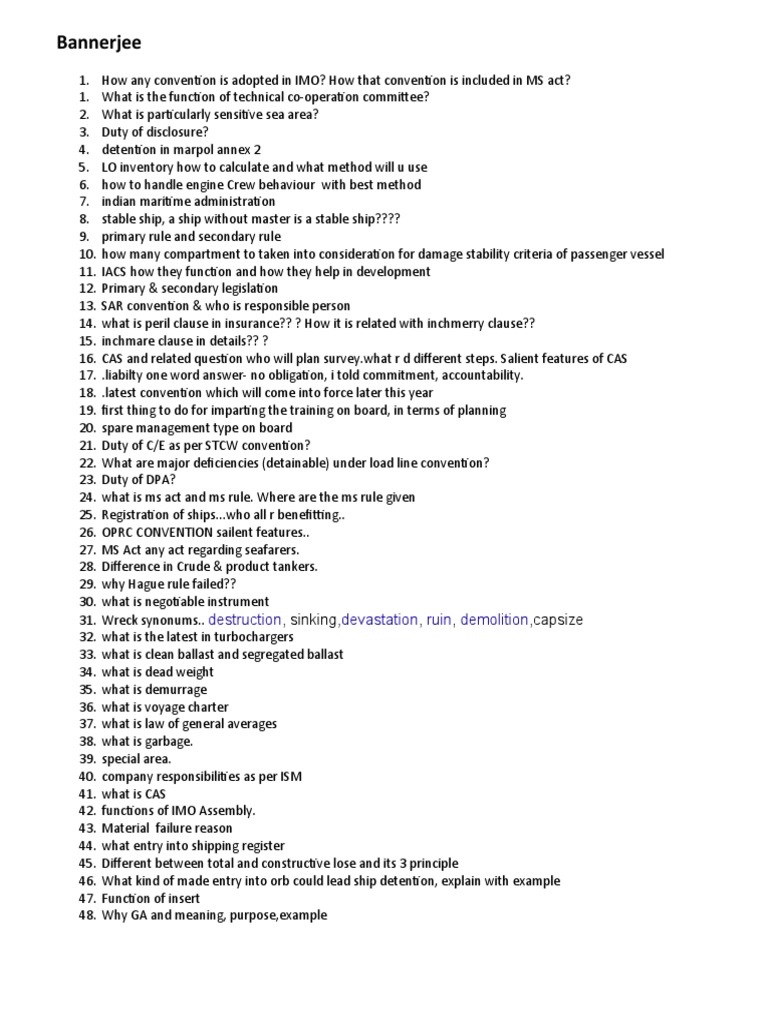 KOL MMD Oral Questions | PDF | Ships | Oil Tanker