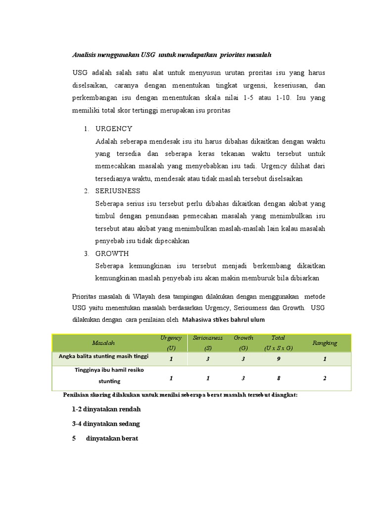 Mengurutkan Prioritas Masalah dengan Metode USG | PDF
