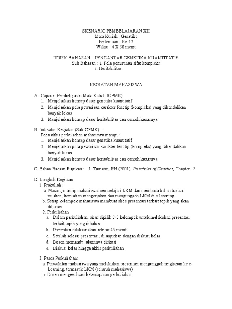 LKM 12 Pengantar Genetika Kuantitatif | PDF