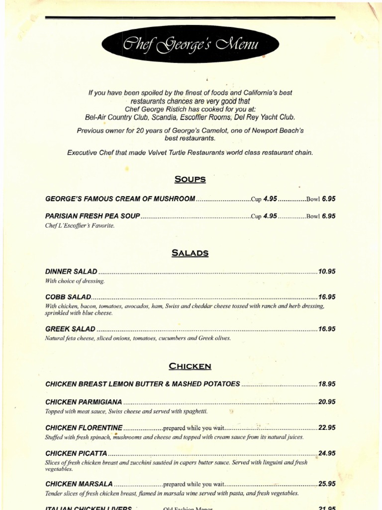 Chef Georges Menu | PDF | Salad | Grape