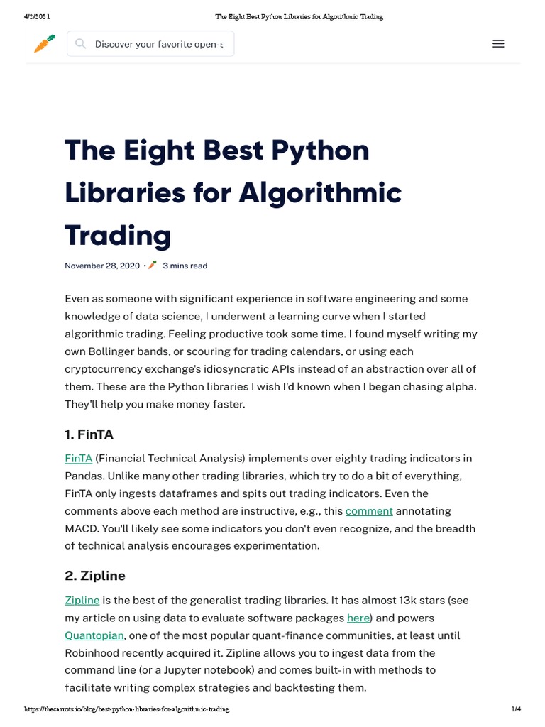 The Eight Best Python Libraries For Algorithmic Trading | PDF
