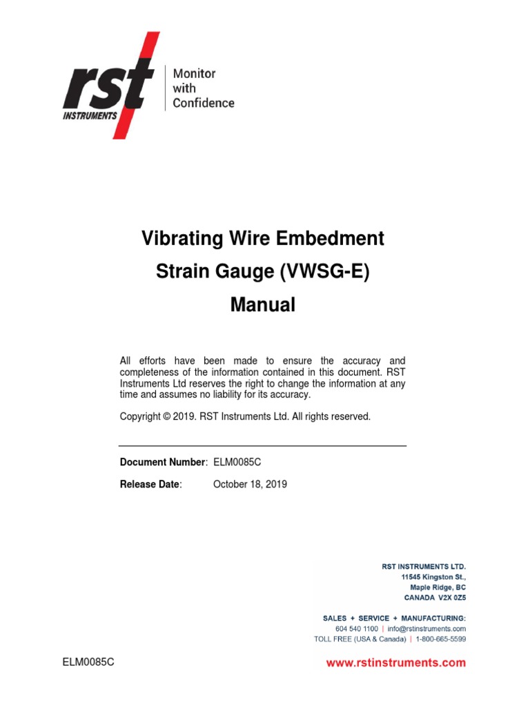 Vibrating Wire Embedment Strain Gauge (VWSG-E) Manual: ELM0085C | PDF ...