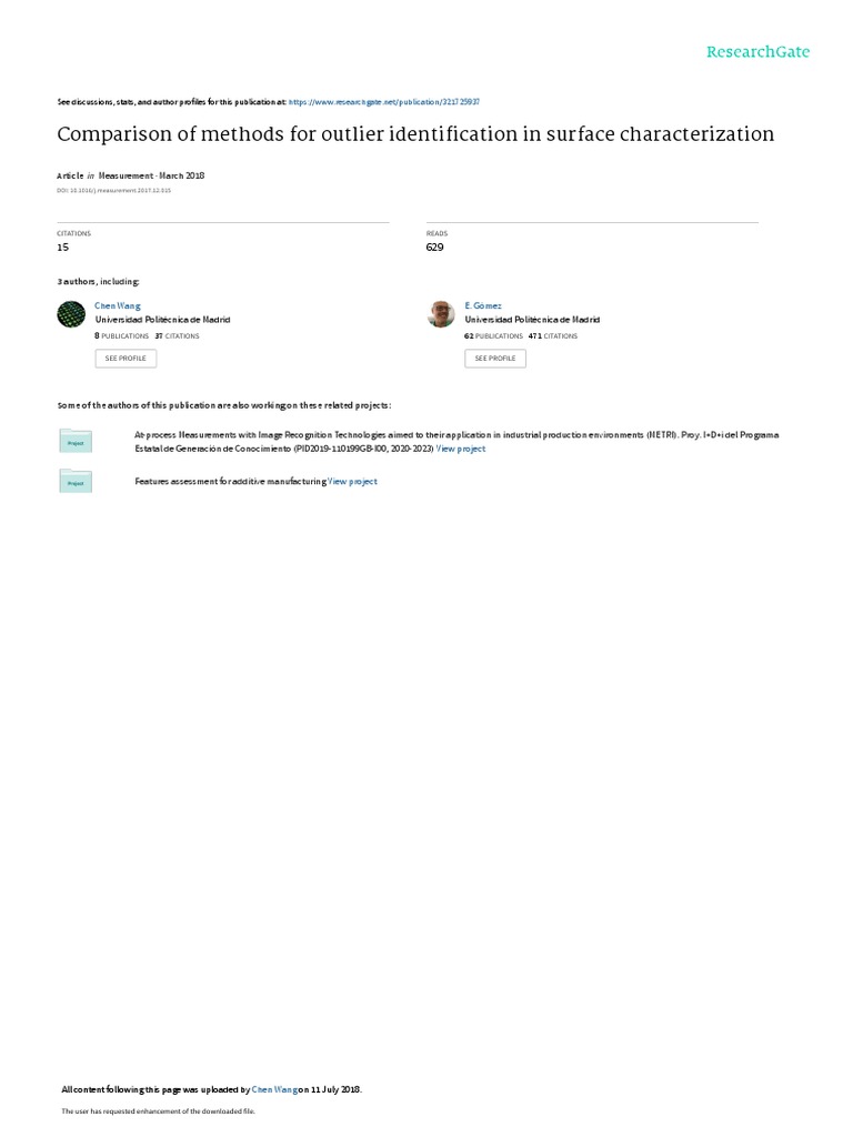 Comparison Of Methods For Outlier Identification In Surface Characterization Pdf Robust