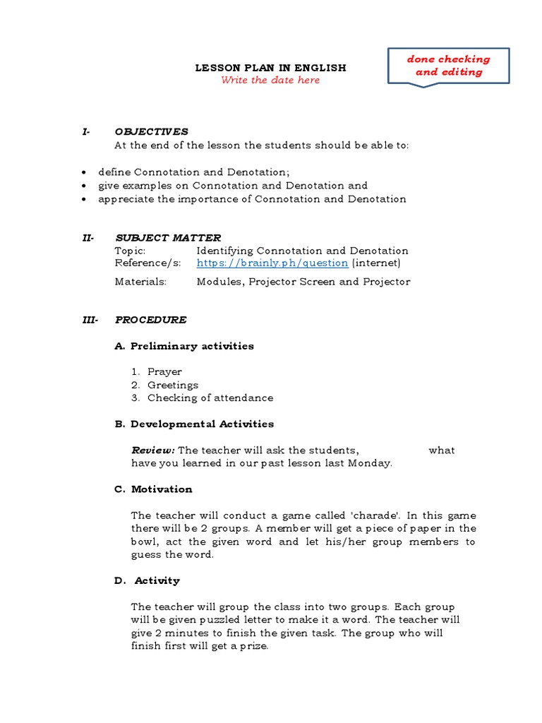 Connotation & Denotation | PDF | Lesson Plan | Communication