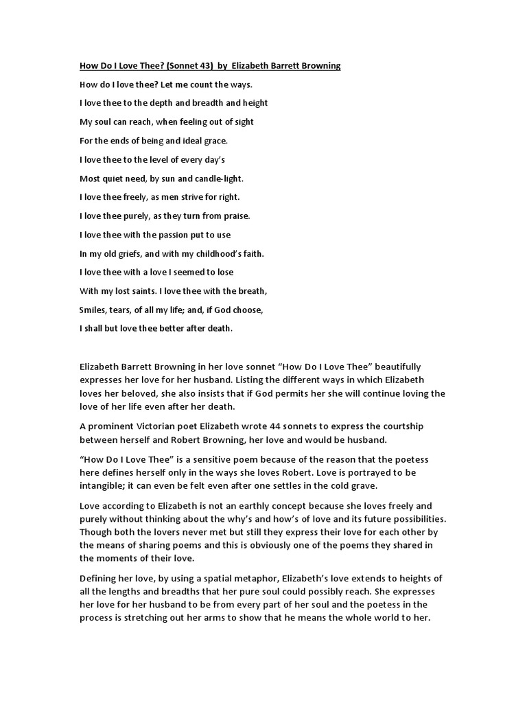 How Do I Love Thee? (Sonnet 43) by Elizabeth Barrett Browning | PDF ...