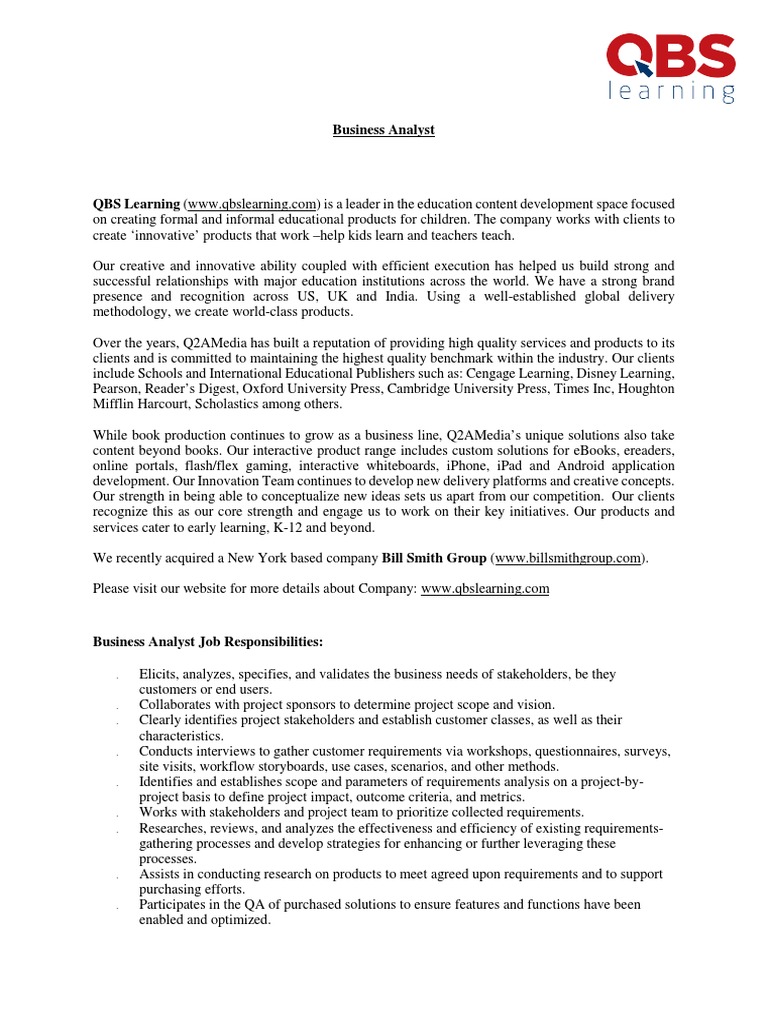 JD For Business Analyst | PDF
