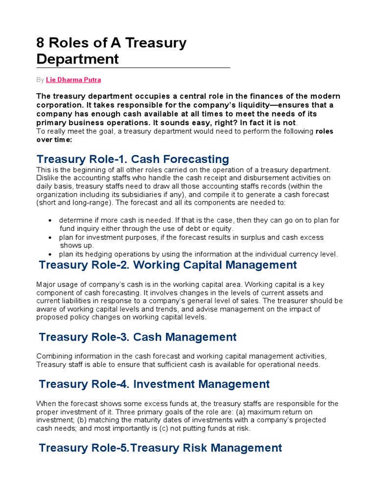 Treasury Department Roles Explained | PDF | Market Liquidity | Working ...