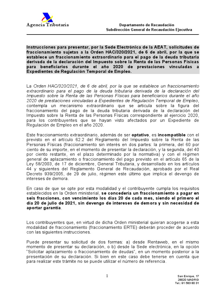 Cómo Fraccionar El Pago Del ERTE | PDF | Impuestos | Impuesto sobre la renta