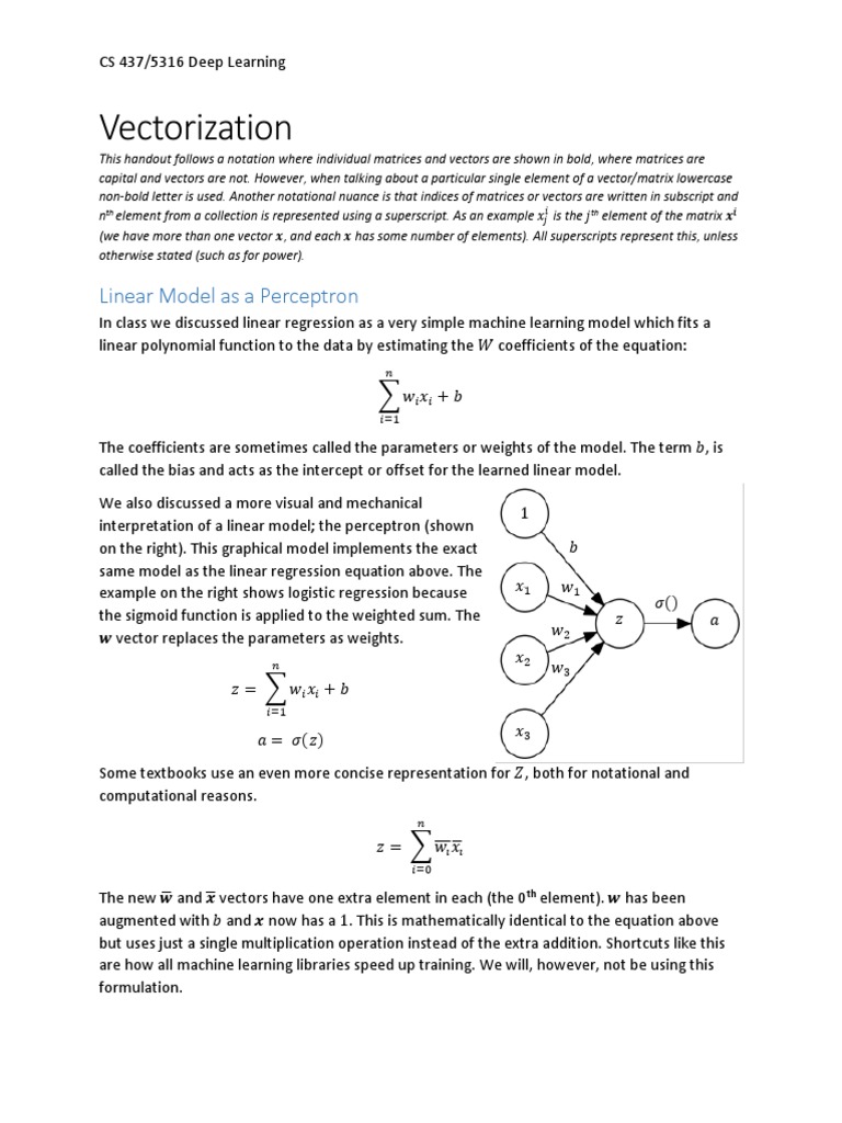 Vectorization Linear Model As A Perceptron Pdf Regression Analysis