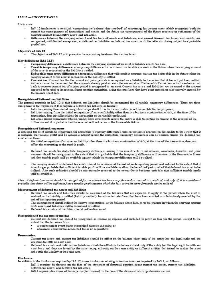 Ias 12-Income Taxes | PDF | Deferred Tax | Tax Expense