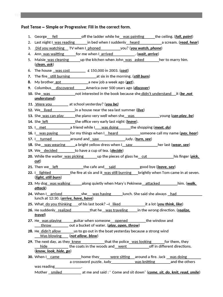 Past Tense - Simple or Progressive: Fill in The Correct Form | PDF