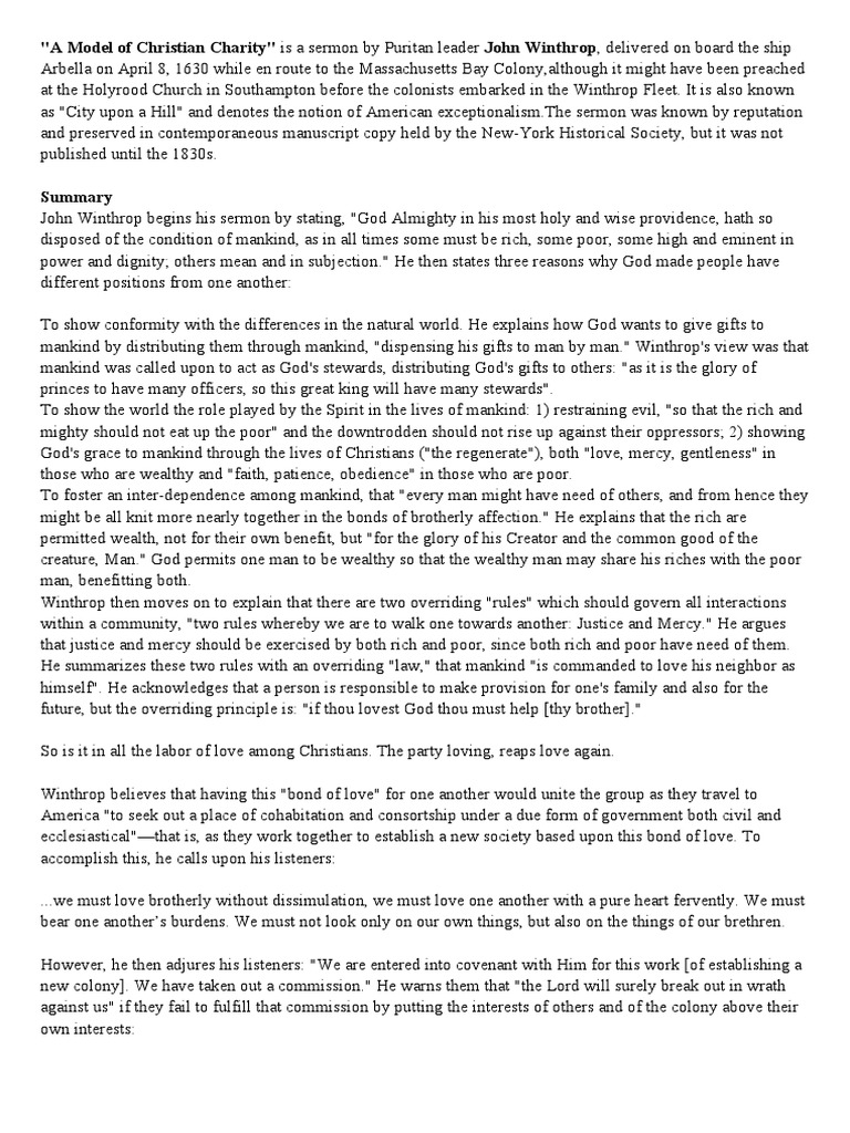 A Model of Christian Charity | PDF | John Winthrop | Puritans