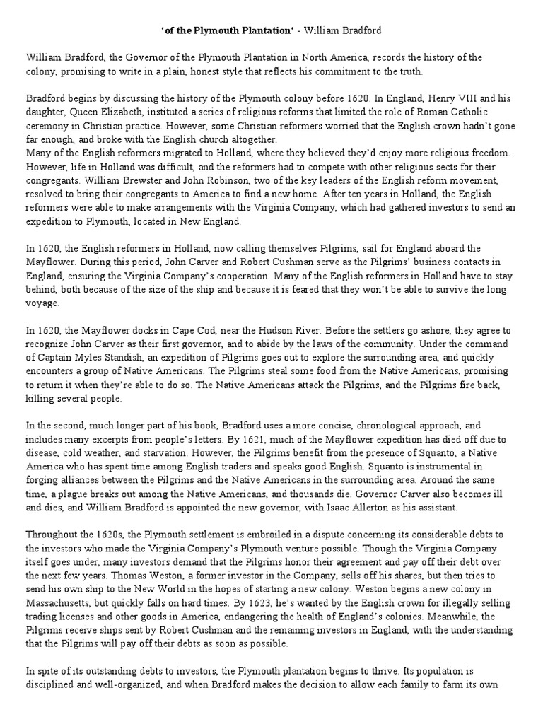 Of The Plymouth Plantation - William Bradford | Download Free PDF ...