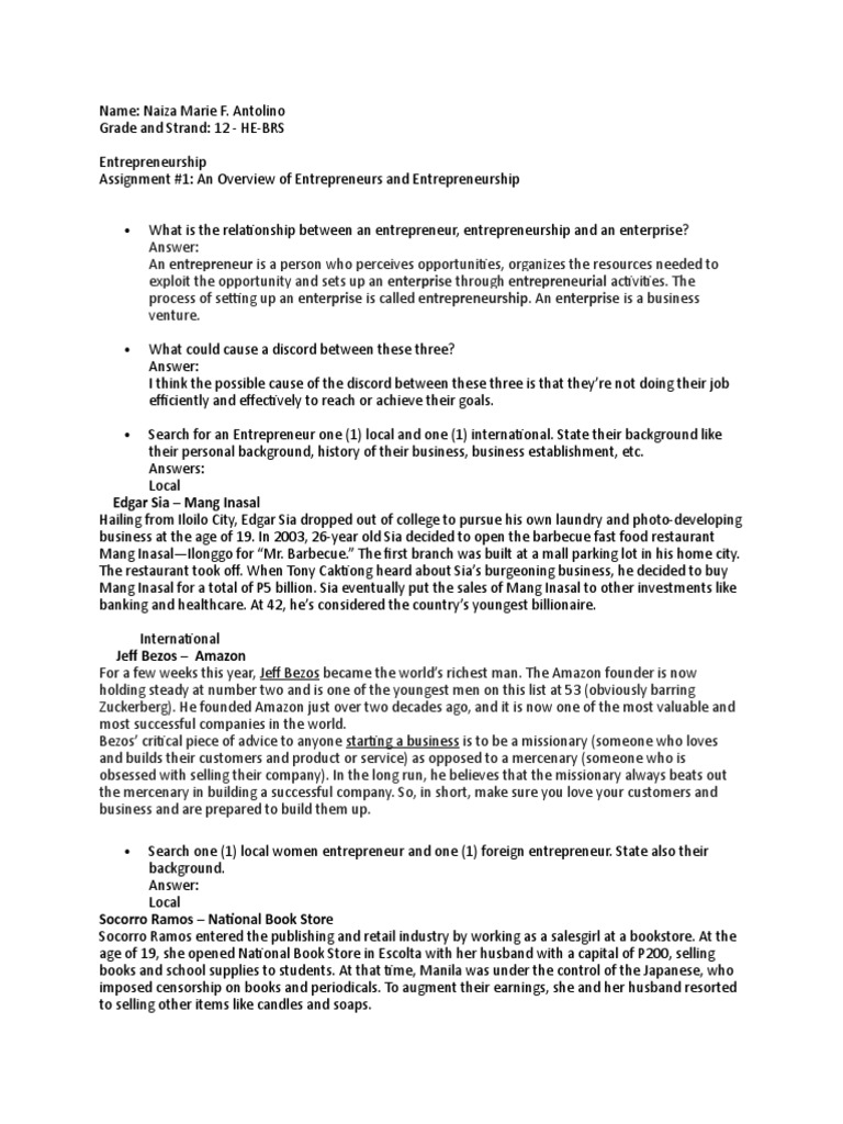 Entrepreneurship Assignment Overview | PDF | Entrepreneurship | Business