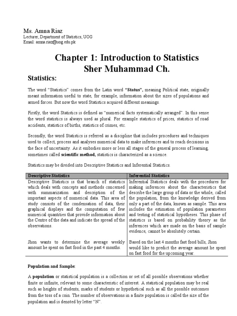 Chapter 1: Introduction To Statistics Sher Muhammad CH | PDF | Level Of Measurement ...