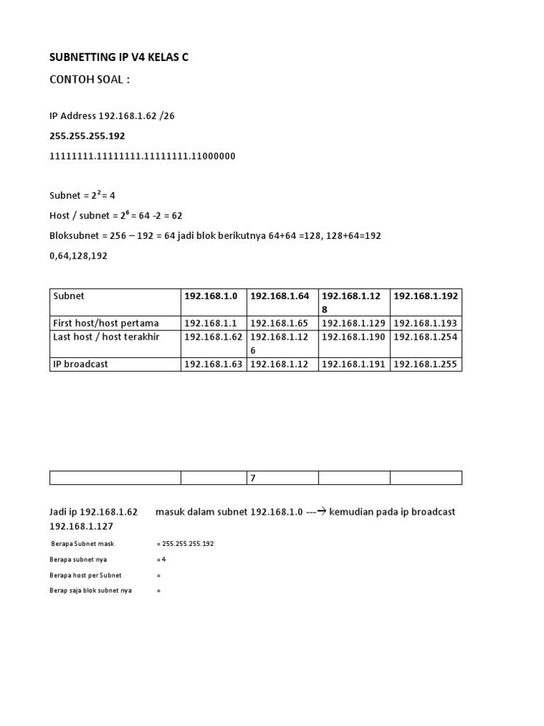 Subnetting Ip V4 Kelas C: Contoh Soal | PDF | Computer Network | Computer Mediated Communication