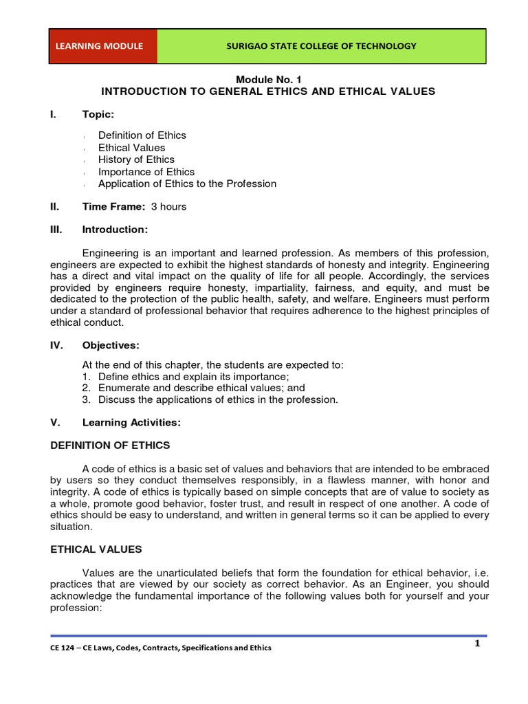 CE 124-Module 1 Introduction To Ethics and Ethical Value | PDF ...
