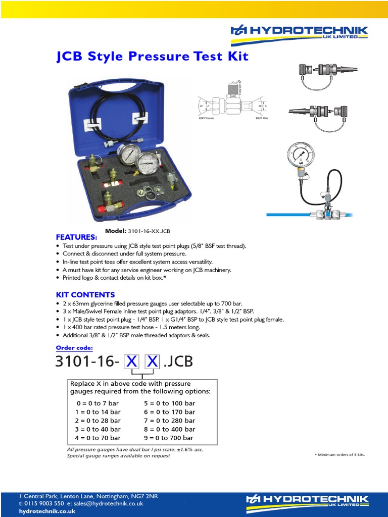 JCB Hydraulic Pressure Test Kit | PDF