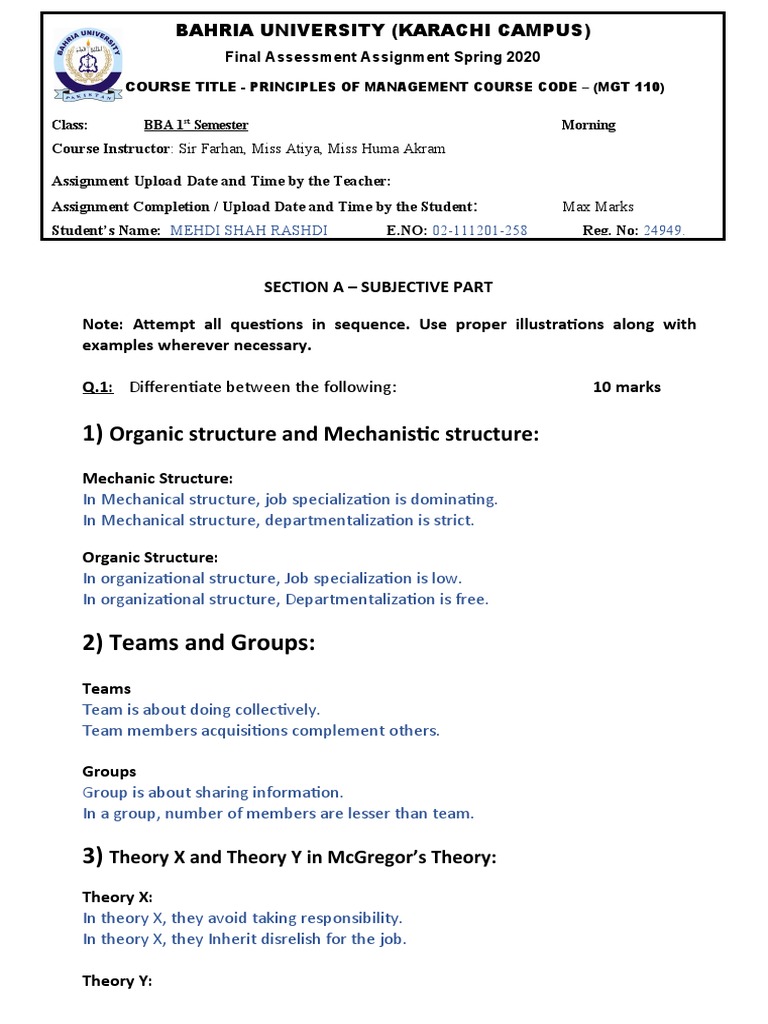 Principles of Management Final Exam by MEHDI SHAH RASHDI | PDF ...