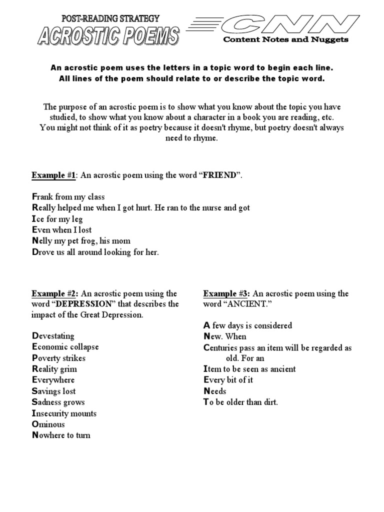 Early Man 4 - HANDOUT CNN Acrostic Directions | PDF