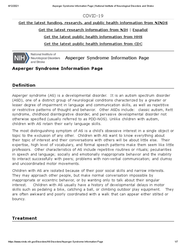 Asperger Syndrome Information Page | PDF | Asperger Syndrome | Autism ...
