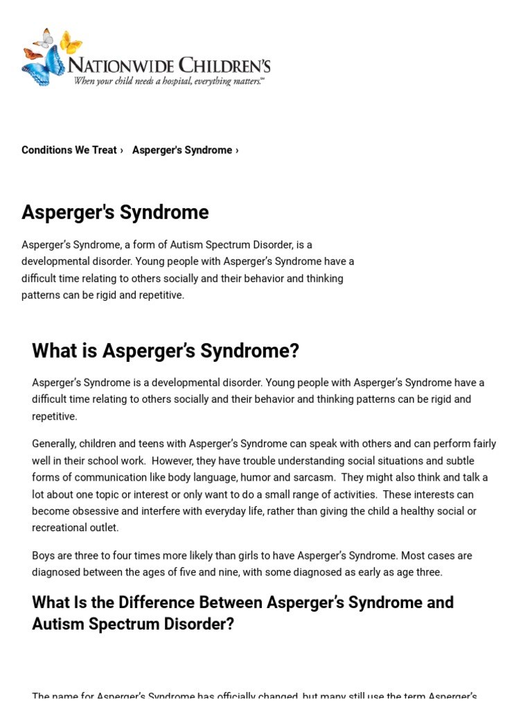 Asperger's Syndrome - Symptoms, Diagnosis and Treatment - NC | PDF ...