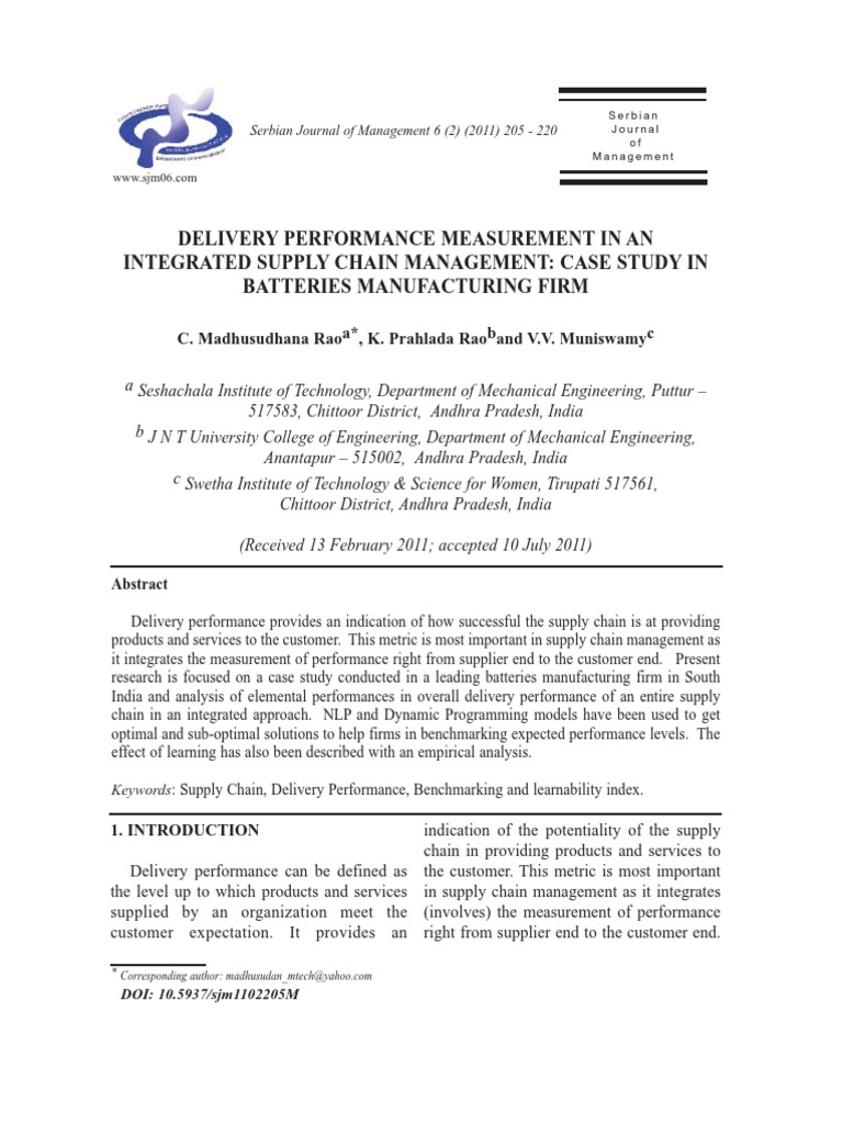 Delivery Performance Measurement in An Integrated Supply Chain ...