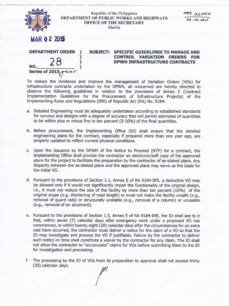 DPWH Department Order No. 28 Series of 2015 1 | PDF | Justice | Crime ...