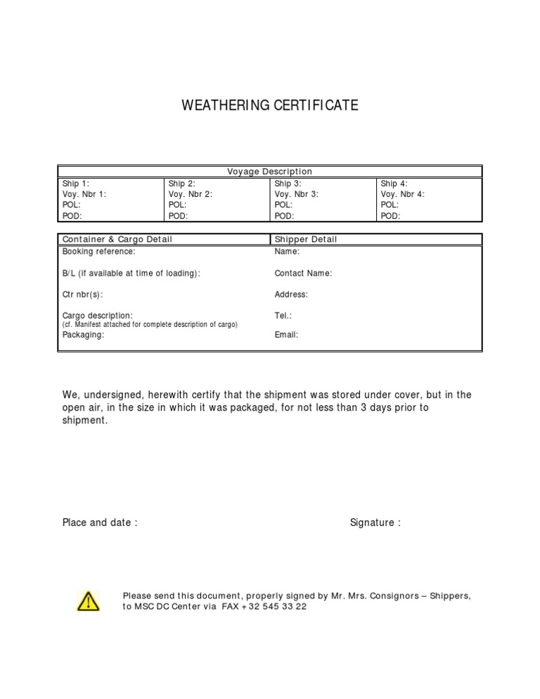 Weathering Certificate | PDF