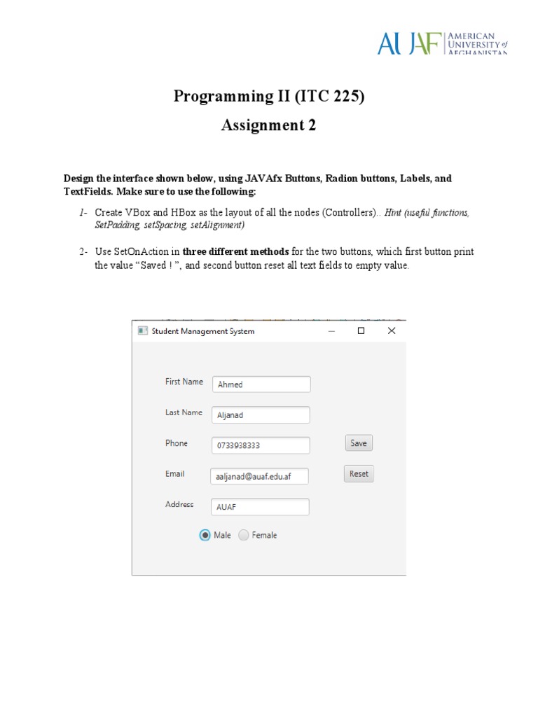 JavaFX Interface Design Assignment | PDF