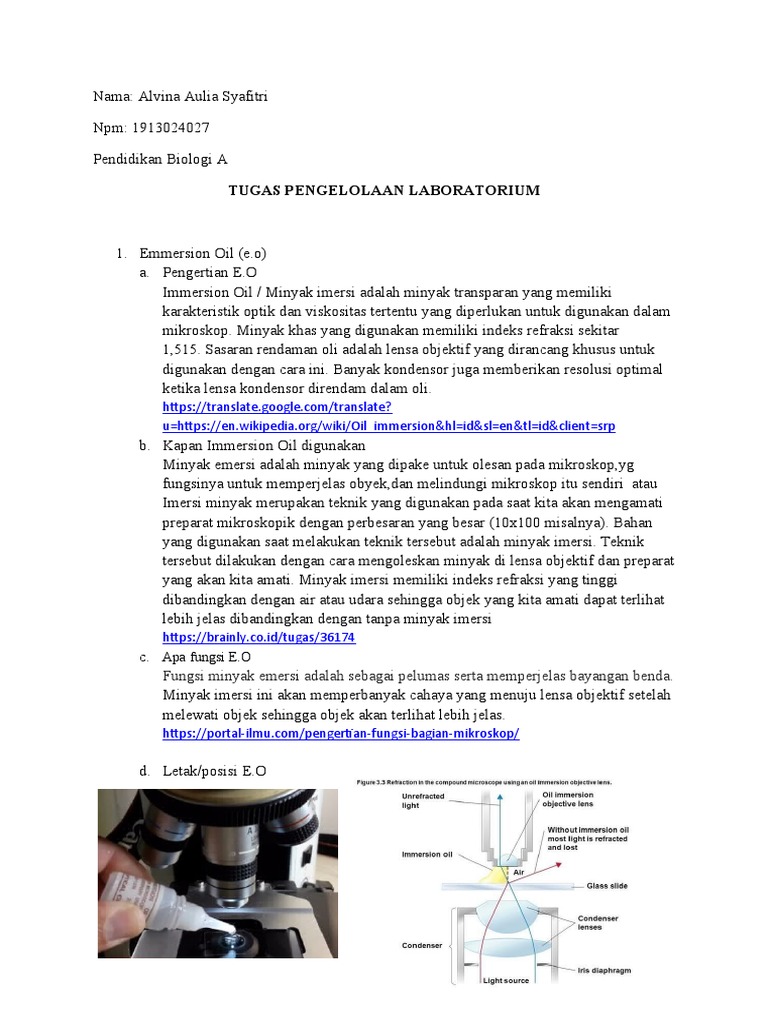 Alvina Aulia Syafitri - 1913024027 - Penglab (Immersion Oil) | PDF | Teknologi & Rekayasa