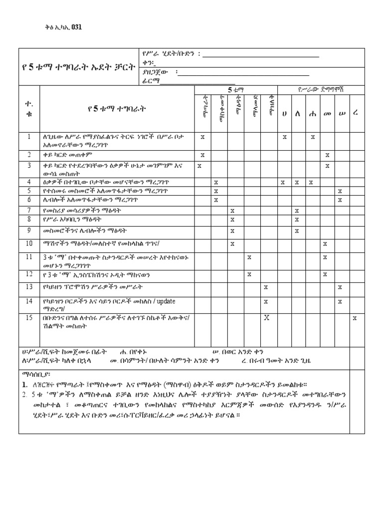 5S Activities Standard Form | PDF