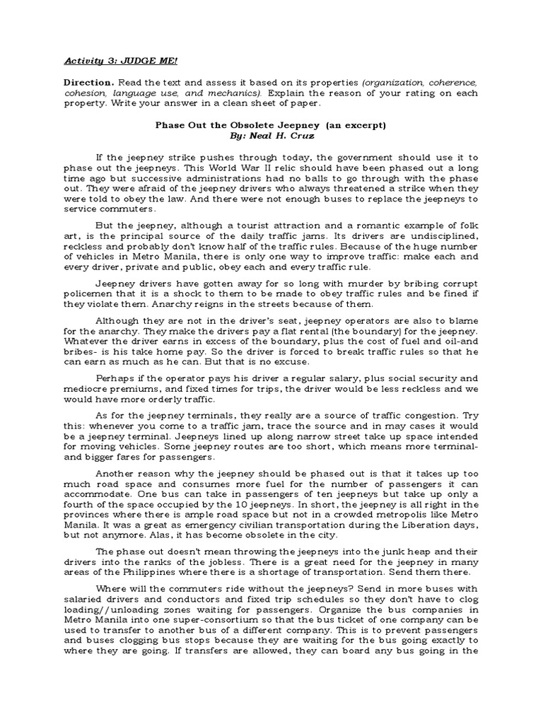 Assessing Jeepney Phase-Out Arguments | PDF | Bus | Traffic Congestion