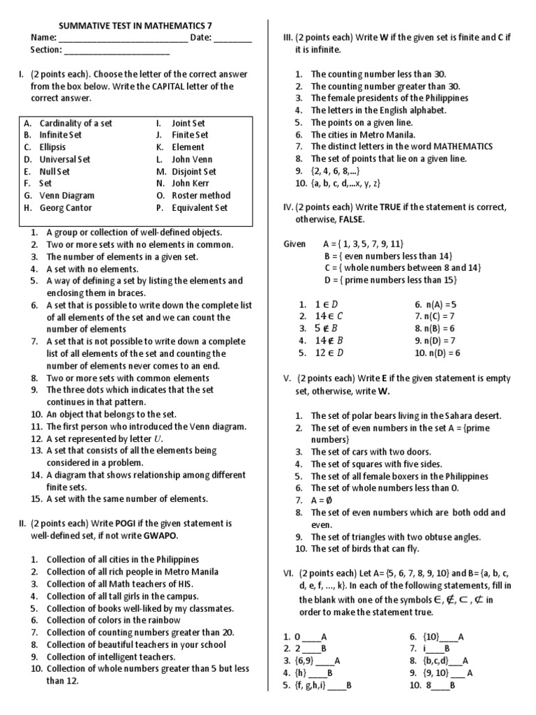 Grade 7 Summative | PDF | Mathematical Concepts | Teaching Mathematics