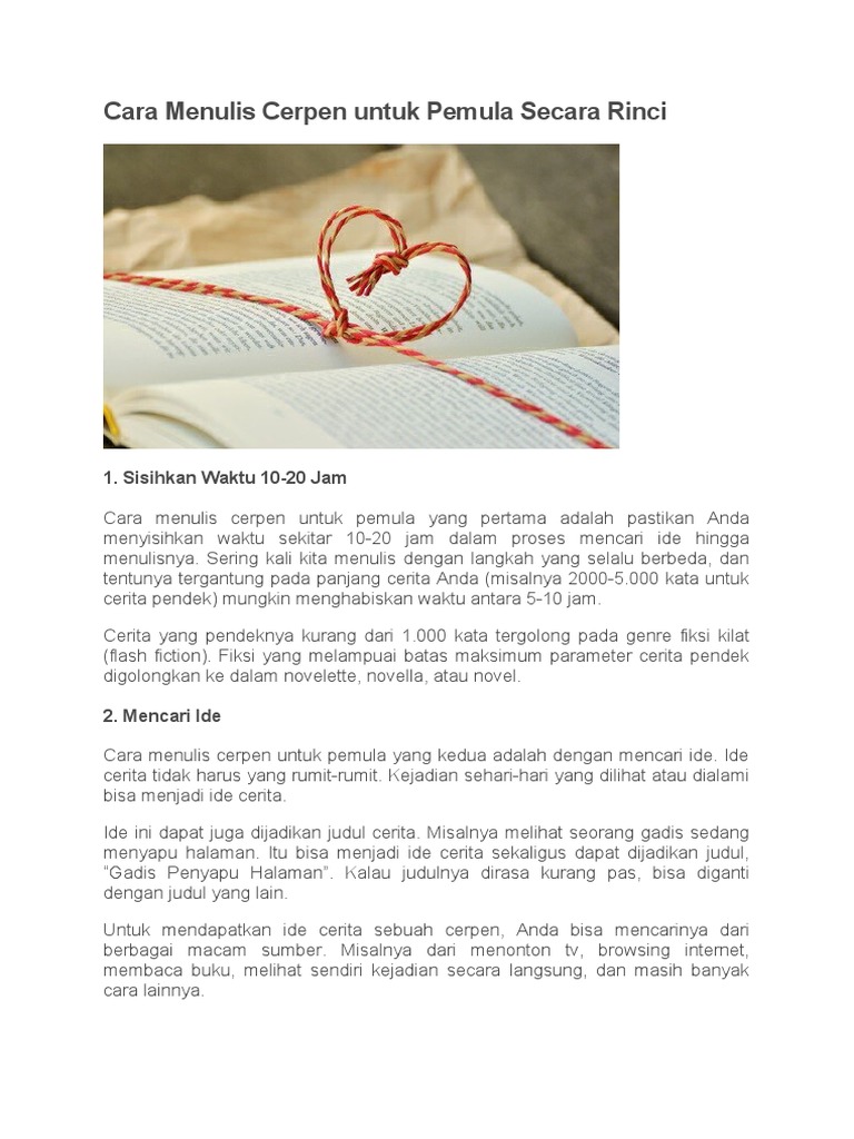 Cara Menulis Cerpen Untuk Pemula Secara Rinci | PDF