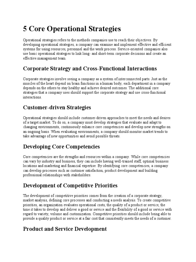 5 Core Operational Strategies | PDF | Strategic Management | Competence ...