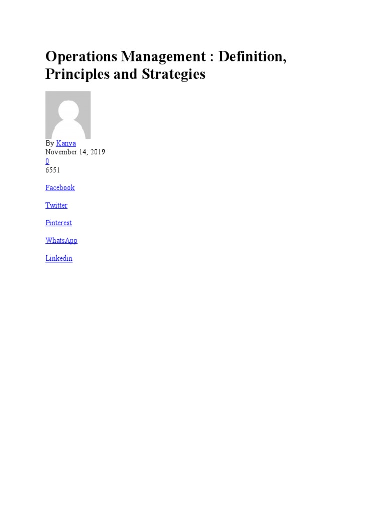 Operations Management: Definition, Principles and Strategies | PDF ...