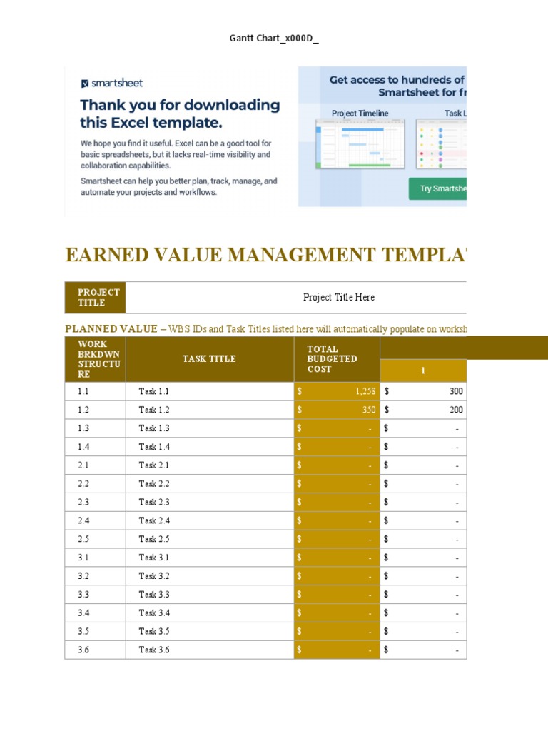 Earned Value Management Template: Gantt Chart - x000D | PDF | Business