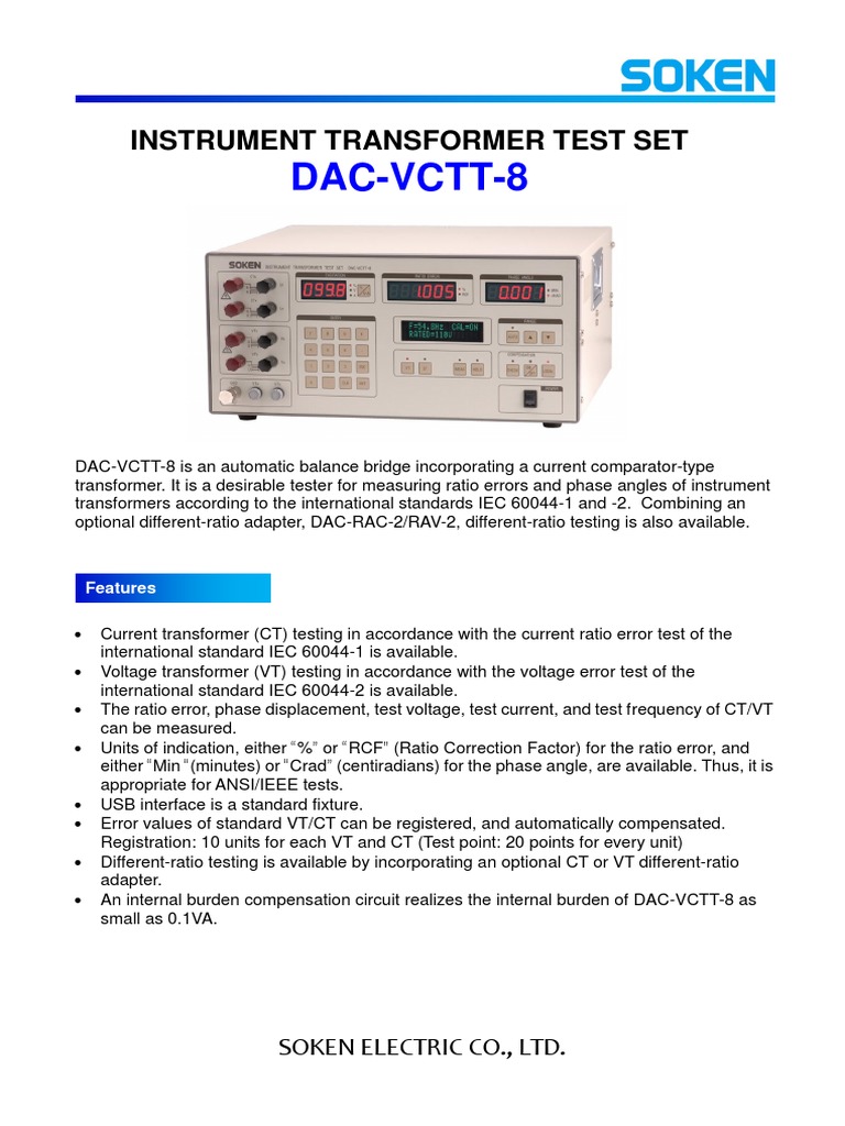 Instrument Transformer Test Set V-A LAB - Soken | PDF | Transformer ...