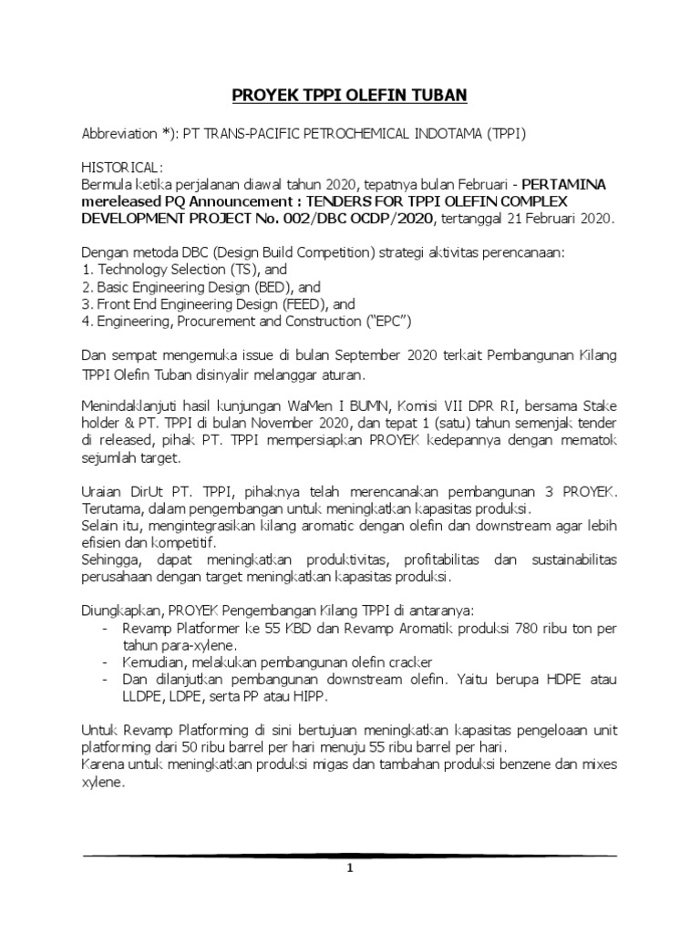 Proyeksi Tppi Olefin Tuban | PDF